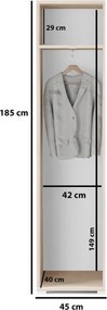 Sestava nábytku do předsíně Emi 32 se zrcadly a čalouněnými panely – barva dub artisan/černá