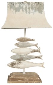 Kovovo-dřevěná vintage stolní lampa s rybami - 44*30*75 cm