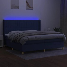 Box spring postel s matrací a LED modrá 200x200 cm textil 3139067