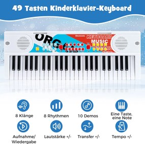 Costway 49 Keys Dětská klavírní klávesnice s 8 Rytmy a 8 Zvuky