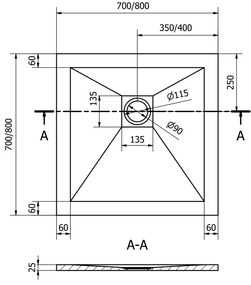 Mexen Stone+ kompozitní čtvercová sprchová vana 70 x 70 cm, Bílá - 44107070