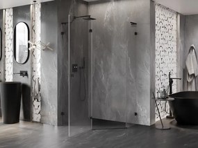 Mexen Lunar, L pětiúhelníkový sprchový kout naklápěcí doleva 100 x 80 cm, 8mm čiré sklo, černý profil, 831L-100L-080P-70-00-L