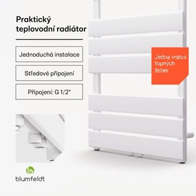 Blumfeldt Fairmont, 50 x 107, radiátor, 509 W, teplá voda, 4 držáky na ručníky, 1/2"