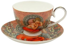 HOME ELEMENTS Porcelánový hrnek s podšálkem 250 ml,  Mucha tmavý