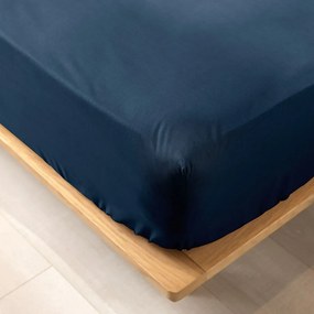 Tmavě modré napínací prostěradlo z Bio bavlny 180x200 cm Biolina – douceur d'intérieur