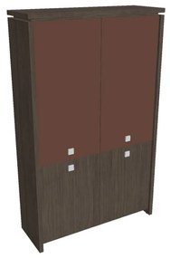Vysoká skříň Verno 128 x 46 x 210 cm, kombinované dveře, dub antracit / hnědá