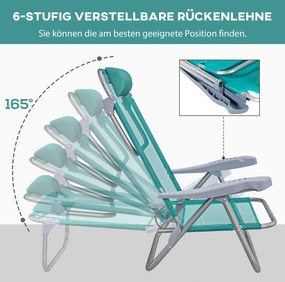 sada 2 skládacích kempingových židlí Kempingová židle s 6-směrně nastavitelným síťovaným opěradlem Opěrka hlavy 62 x 65 x 80 cm Tyrkysová