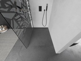 Mexen Kioto L, sprchová zástěna Walk-In 90 x 200 cm, 8mm čiré sklo bílý vzor, ​​černý profil, 800-090-103-70-85