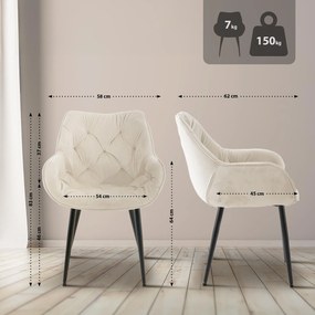 Sada 4 ks židle Tanna samet – krémová