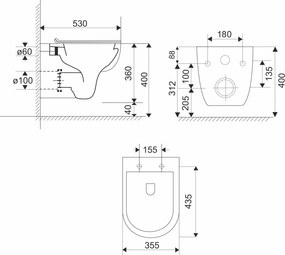Mereo Mereo, WC závěsné, RIMLESS, 530x355x360, keramické, vč. sedátka CSS113S, VSD81S