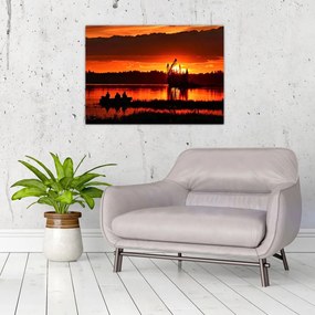 Skleněný obraz - Rybáři na jezeře (70x50 cm)