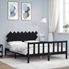 Rám postele s čelem černý 160 x 200 cm masivní dřevo,  3193480