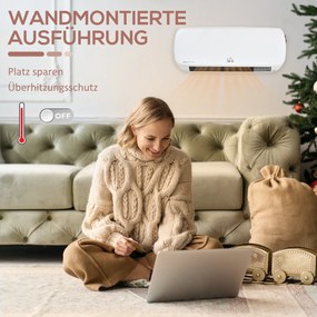 HOMCOM Topný ventilátor na stěnu 2000W s dálkovým ovládáním, 2 topné režimy, LED displej, 12hodinový časovač pro koupelnu 820-254