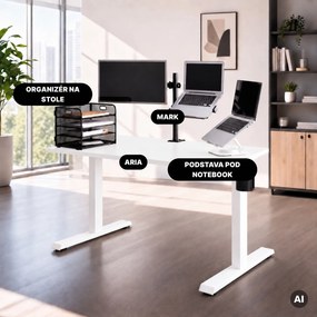Elektrický stůl s nastavitelnou výškou ergonomický bílý,1200x600 mm: ARIA