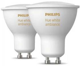 LED žárovka GU10 Philips Hue 2ks 4,2W (50W) White Ambiance (2200-6500K) stmívatelná