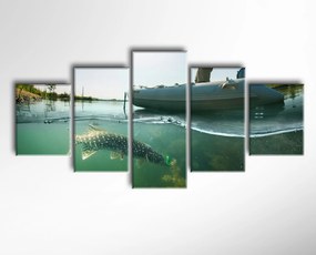 Malvis ® Obraz Rybář na člunu zdolává štiku ROZMĚR (šířka x výška): pětidílné schody obdélník 150x75 cm