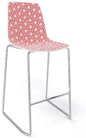 GABER - Barová židle ALHAMBRA ST nízká, bíločervená/chrom