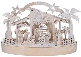 SOLIGHT Vánoční dřevěný betlém podsvícený, 5x LED, přírodní dřevo, 25cm, 2x AA