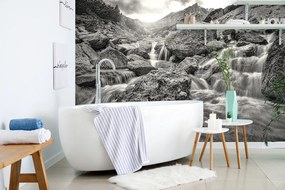 Samolepící tapeta černobílé vysokohorské vodopády - 300x200 cm
