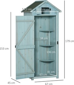 Dřevěná zahradní kůlna Outsunny, odolná vůči povětrnostním podmínkám, 77x54,2x179 cm, kůlna s dveřmi, sedlovou střechou, skříň s policemi, zahradní s…