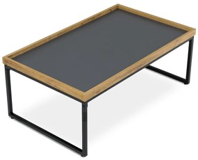 AUTRONIC Stůl konferenční, MDF deska šedá s dekorativní hranou divoký dub, černý kov. CT-611 OAK