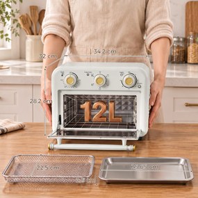 HOMCOM Horkovzdušná fritéza 12 litrů mini trouba s ventilátorem, 5 programů, plech a koš na smažení, 1200 W, vhodná do myčky