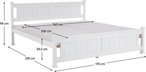 Postel s roštem 160x200, borovicové dřevo/bílá, LUCAS NEW Kondela 0000230730
