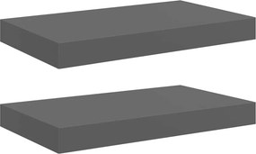 Plovoucí nástěnné police 2 ks šedé vysoký lesk 40x23,5x3,8 cm MDF 323785