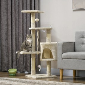 PawHut Kočka Škrábací Stožár Výška 116 cm Kočičí Strom Lezení Věž se Sisalovými Škrábacími Sloupky, Útulná Jeskyně, Platformy a Zábavné Závěsné Hračk…