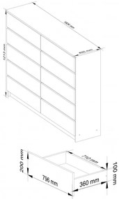 Komoda K160 10SZ CLP černá, lesk