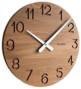 VLAHA Ručně vyrobné velké dřevěné hodiny OAK vyrobené v Čechách ⌀45cm VCT1133