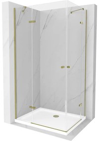 Mexen Roma Duo sprchový kout s otočnými dveřmi 90 x 80 cm, Průhledné, Zlatá + sprchová vanička Flat - 854-090-080-50-02-4010G