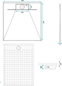 Rea Bazalt Carrara, SMC sprchová vanička 90x90, bílá-kamenný vzor, ​​REA-K7002