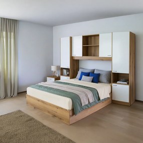 Postel s nástavcem, 160x200, bílá vysoký lesk HG, MILAGA