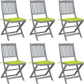 vidaXL Skládací zahradní židle s poduškami 6 ks masivní akáciové dřevo [3065446] Barva: Jasně zelená