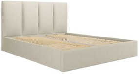 OnaDnes -20% Béžová látková dvoulůžková postel MICADONI Pyla 140 x 200 cm s úložným prostorem
