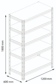 Bezšroubový kovový regál RIVET, 180x120x60 cm, 5x HDF police, zinek