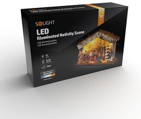 SOLIGHT LED dřevěný betlém podsvícený, 26 x 17cm, 6x LED, 2x AA