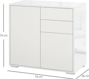 HOMCOM Kuchyňský příborník se 2 dveřmi a 2 šuplíky, lesklý bílý rám, nastavitelná police, skříňka s otevíráním na dotyk pro ložnici a obývací pokoj, …