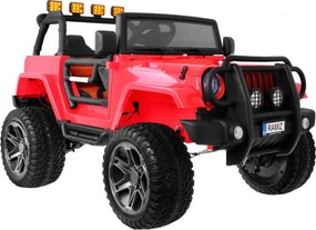 Ramiz Dětské terénní auto Monster Jeep 4x4 červené + dálkové ovládání + nastavitelné sedadlo + MP3 LED + zavazadlový prostor + batoh