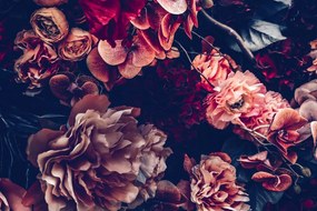 Vícedílný obraz Barevné Květiny V Retro 3D Stylu Nedostatek Nedostatek Přírodní plátno 90x60