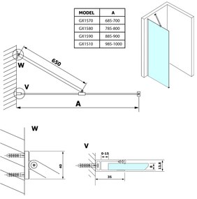 Gelco VARIO BLACK jednodílná sprchová zástěna k instalaci ke stěně, sklo nordic, 700 mm GX1570-06