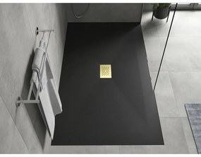 Mexen Hugo, obdélníková sprchová vanička SMC 180 x 100 cm, černá, zlatá krytka, 42701018-G