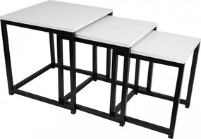 Tempo Kondela Set 3 ks konferenčních stolků KASTLER NEW TYP 3, bílá matná/černý kov
