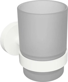 Sapho X-Round - Sklenka na kartáčky a pastu s držákem, matné sklo/bílá XR903W
