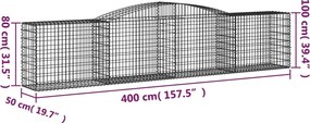 vidaXL Klenutý gabionový koš 400 x 50 x 80/100 cm pozinkované železo [153534]
