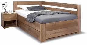 Rohová postel dvoulůžko s úložným prostorem Valentin, masiv buk, levá,140x200