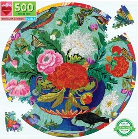 EEBOO Kulaté puzzle Květiny a ptáčci / 500 dílků / průměr 58,5 cm