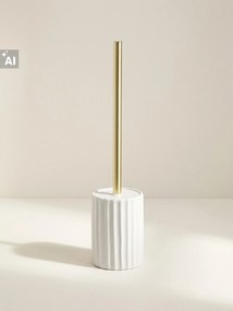 Sinsay - Rýhovaný keramický WC kartáč se zlatou rukojetí - bílá
