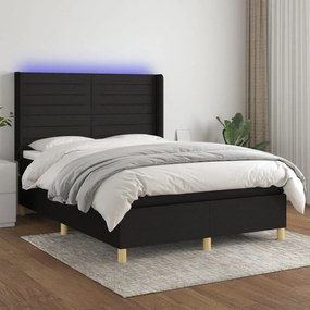 Box spring postel s matrací a LED černá 140x190 cm textil